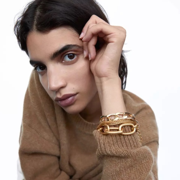 Zara | Jewelry | Zara Multi Chains Set 3color Pearl Gold Silver ...